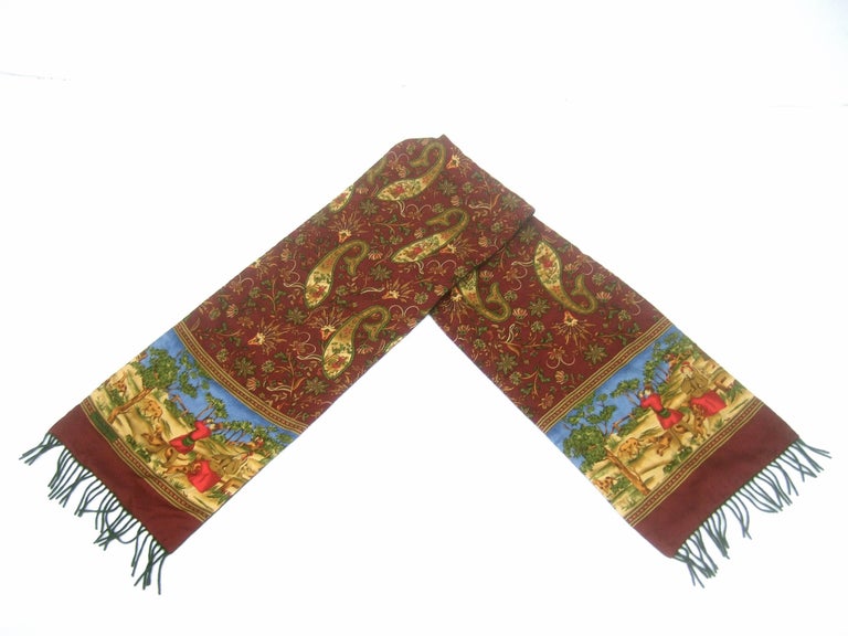 Salvatore Ferragamo Silk and Cashmere Oblong Hunt Scene Scarf 67 x 12 ...
