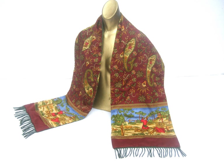 Salvatore Ferragamo Silk and Cashmere Oblong Hunt Scene Scarf 67 x 12 ...