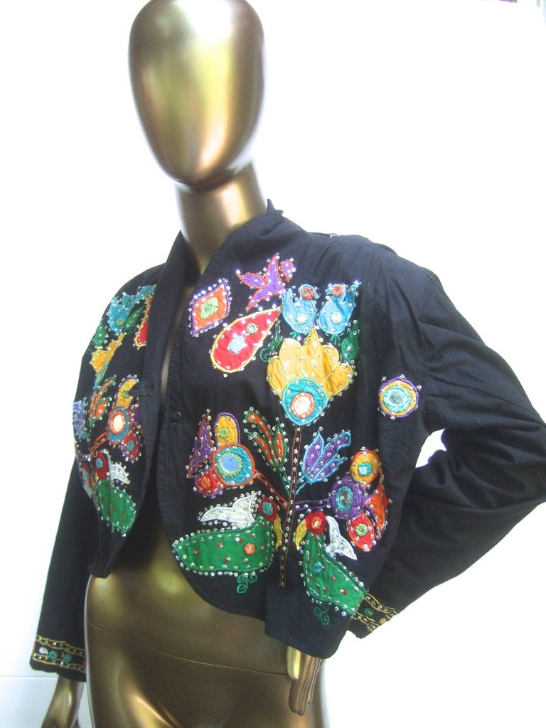 Sequined Cotton Applique Jacket Skirt Ensemble, circa 1990 at 1stDibs