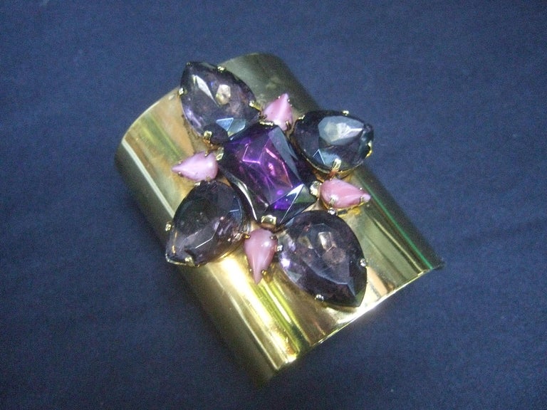 Erickson Beamon Wide Gilt Metal Pastel Crystal Jeweled Cuff Bracelet ...