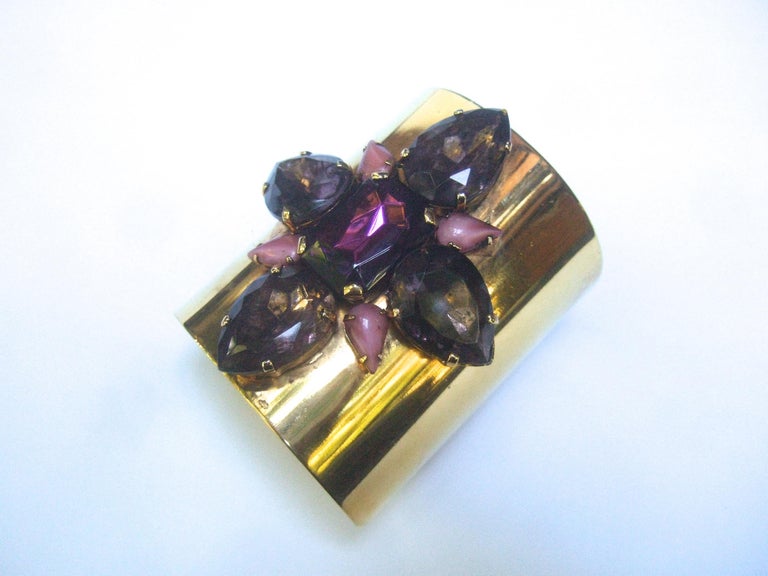 Erickson Beamon Wide Gilt Metal Pastel Crystal Jeweled Cuff Bracelet ...