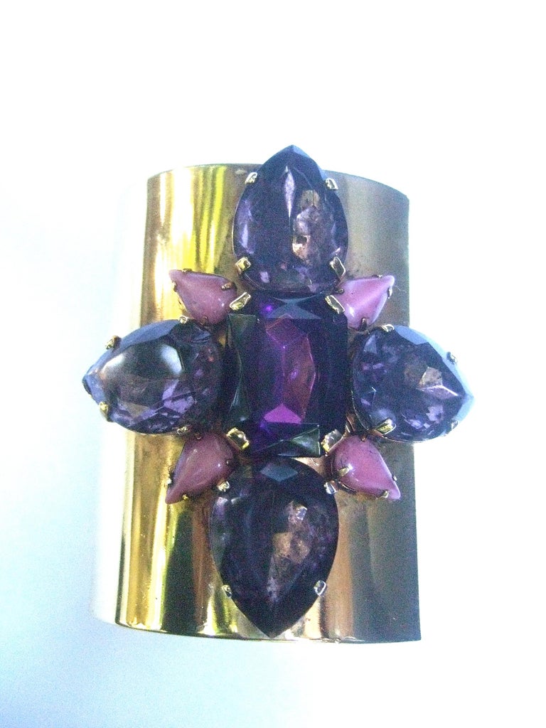 Erickson Beamon Wide Gilt Metal Pastel Crystal Jeweled Cuff Bracelet ...
