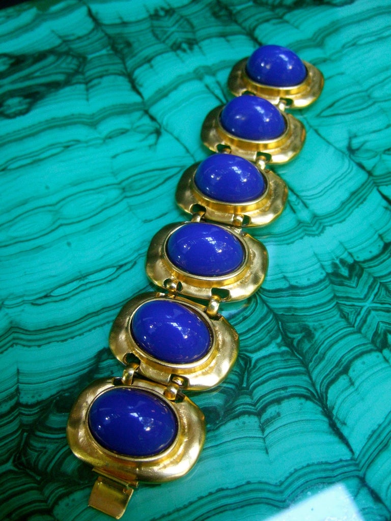 Kenneth Lane Gilt Metal Cobalt Resin Link Bracelet circa 1990s For Sale ...