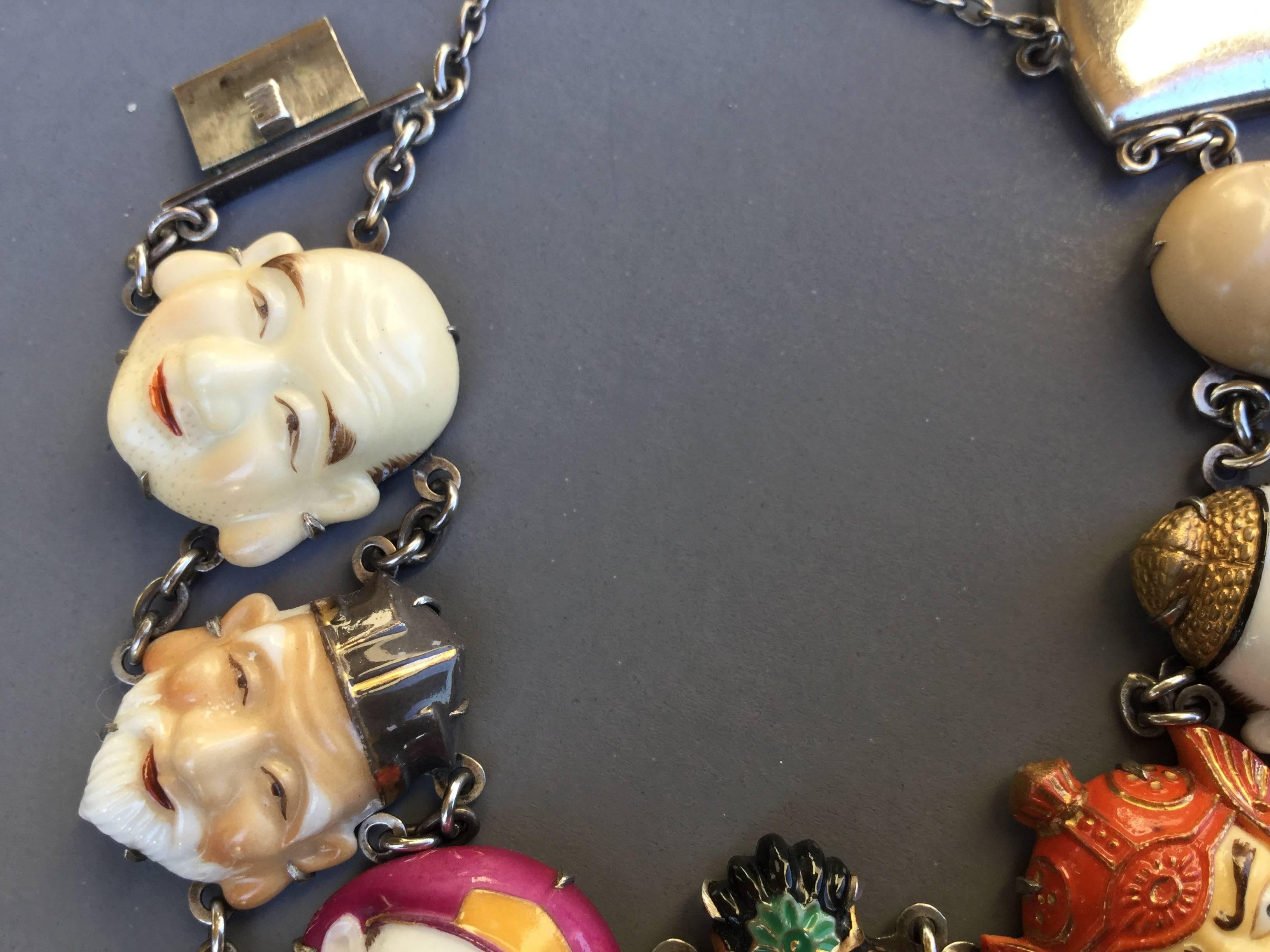 Toshikane Seven Lucky Gods Bracelet. Porcelain and Silver. 1940's. at ...
