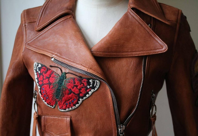 Gucci Poppy Embroidered Leather Biker Jacket For Sale at 1stDibs ...