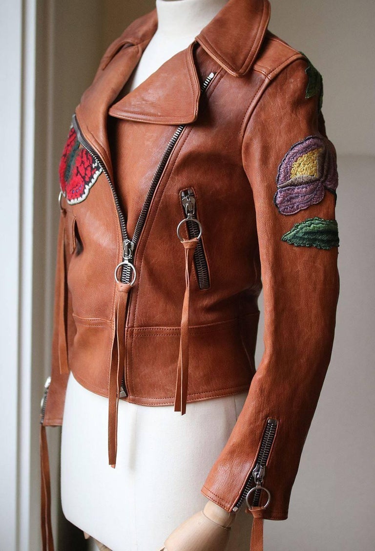 Gucci Poppy Embroidered Leather Biker Jacket For Sale at 1stDibs ...