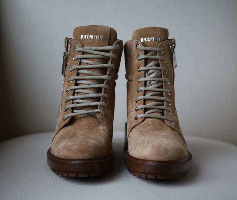 Balmain Natural Ranger Suede Ankle Boots at 1stDibs