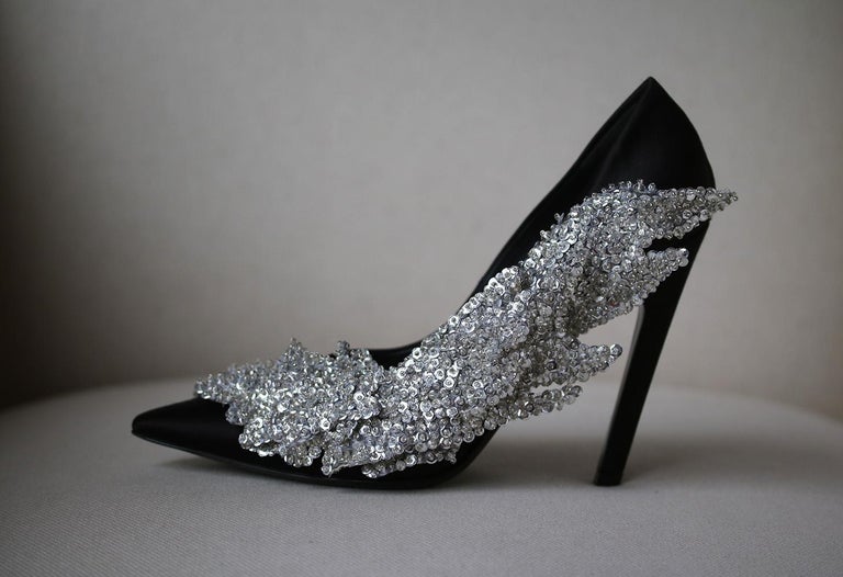 Balenciaga Talon Slash Sequin-Embroidered Satin Pumps at 1stDibs