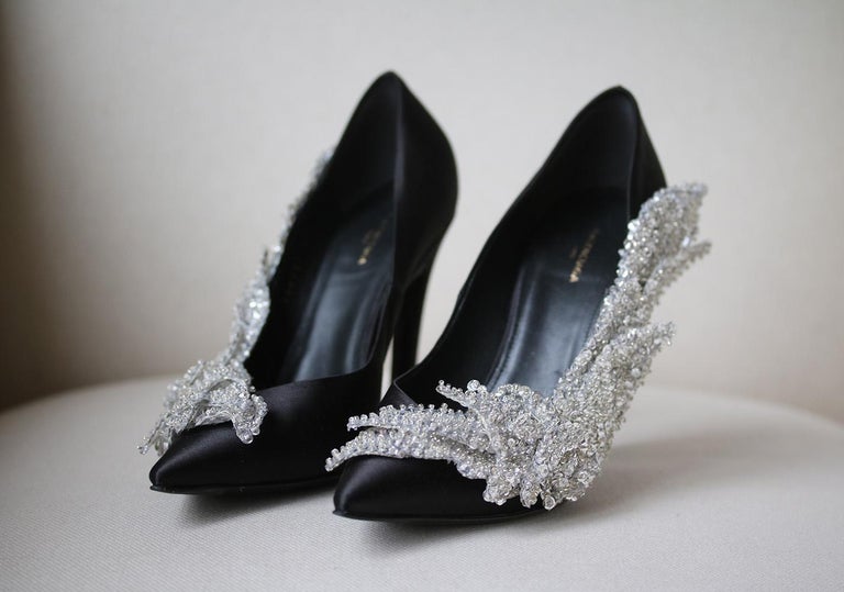 Balenciaga Talon Slash Sequin-Embroidered Satin Pumps at 1stDibs