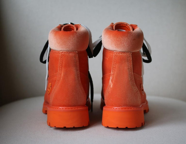 Off-White + Timberland Logo Embossed Velvet Ankle Boots at 1stDibs ...