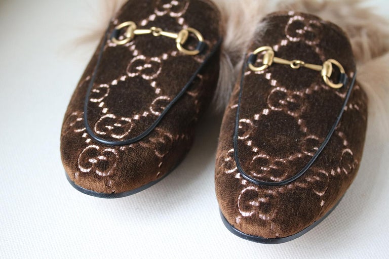 Gucci Princetown GG Velvet Slippers at 1stDibs