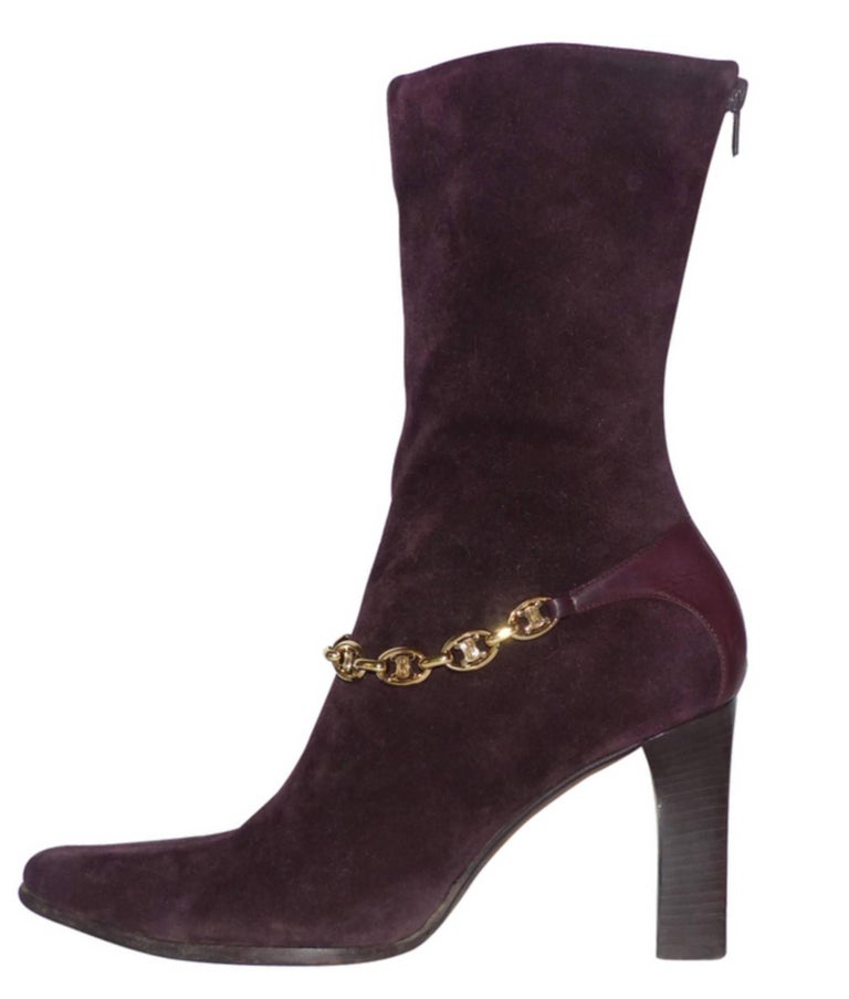 Céline Boots in Suéde and Logo Chain Céline / at 1stDibs