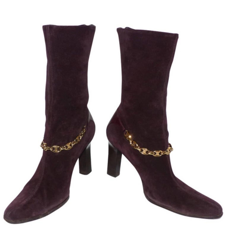 Céline Boots in Suéde and Logo Chain Céline / at 1stDibs