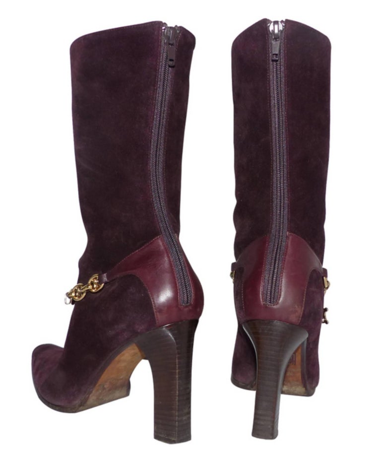 Céline Boots in Suéde and Logo Chain Céline / at 1stDibs