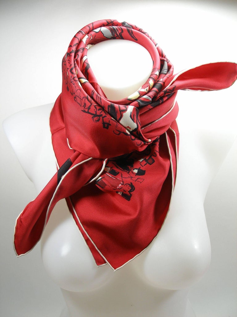 Hermès Made in France Paddock Red Scarf silk 90 cm Edition 2015 / Brand ...