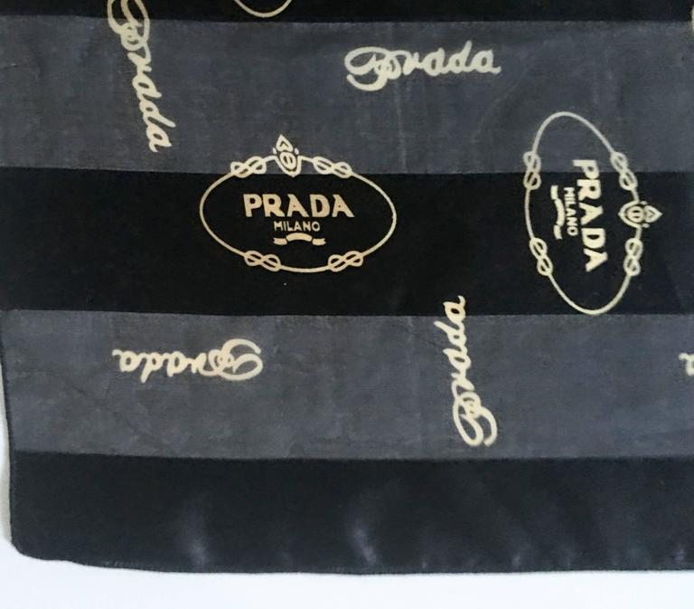 Vintage Prada Milano Logo Stripled Black and Gold Silk Chiffon Scarf at ...