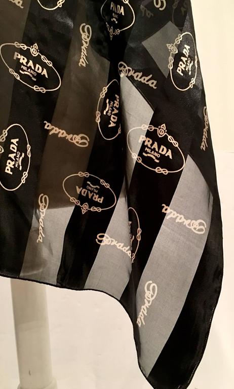 Vintage Prada Milano Logo Stripled Black and Gold Silk Chiffon Scarf at ...