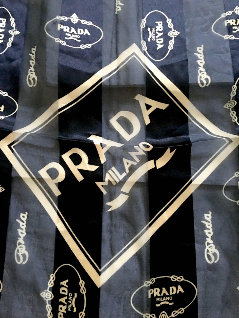 Vintage Prada Milano Logo Stripled Black and Gold Silk Chiffon Scarf at ...