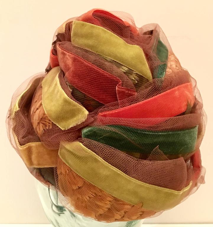 60'S Christian Dior Paris Velvet Ribbon and Feather Chapeaux at 1stdibs