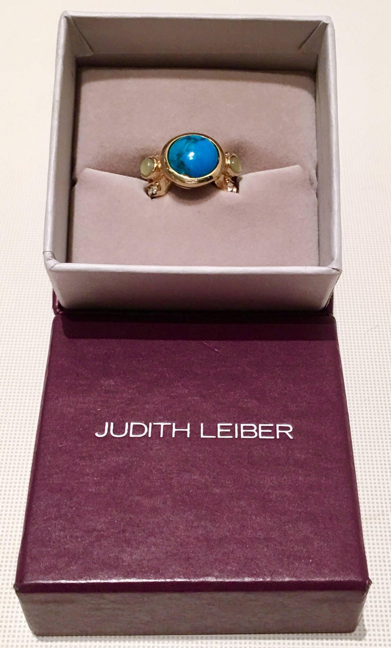 Judith Leiber Turquoise Aventurine and Gold Plate Cocktail Ring at ...