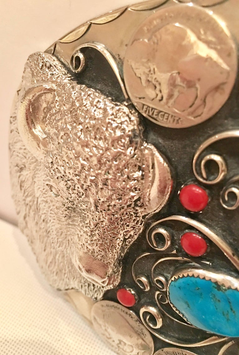 Vintage Monumental Native American Silver Buffalo Belt Buckls-Signed ...