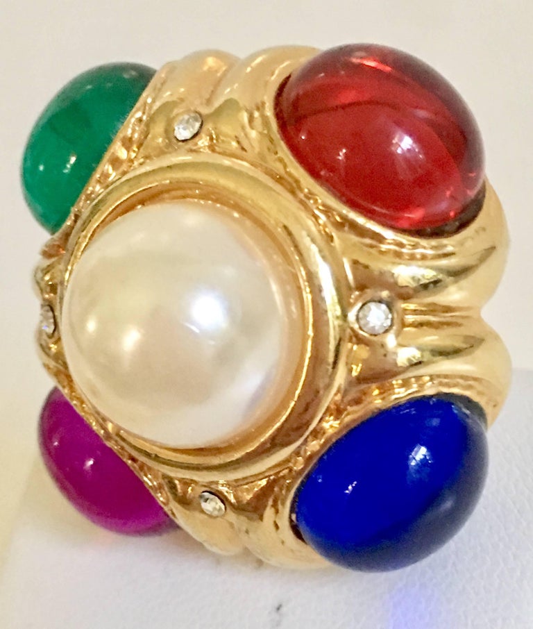 80'S Ciner Style Gold Poured Glass and Pearl Rhinestone Earrings For ...