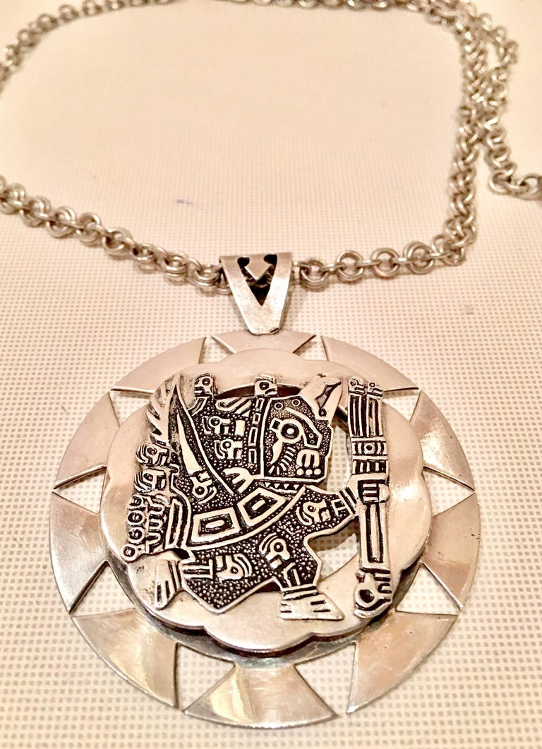 VIntage Sterling 925 Aztec Sun God Medallion Pendant Necklace- Signed ...