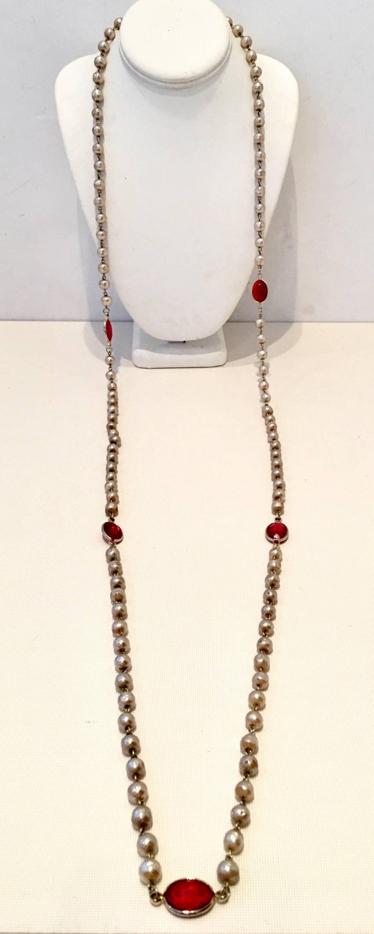 Vintage Faux Baroque Pearl Bead and Art Glass Opera Length Necklace by ...