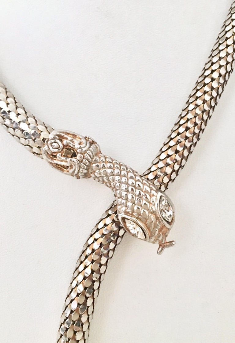 70'S Whiting and Davis Silver And Gold Metal Mesh, Crystal Snake ...