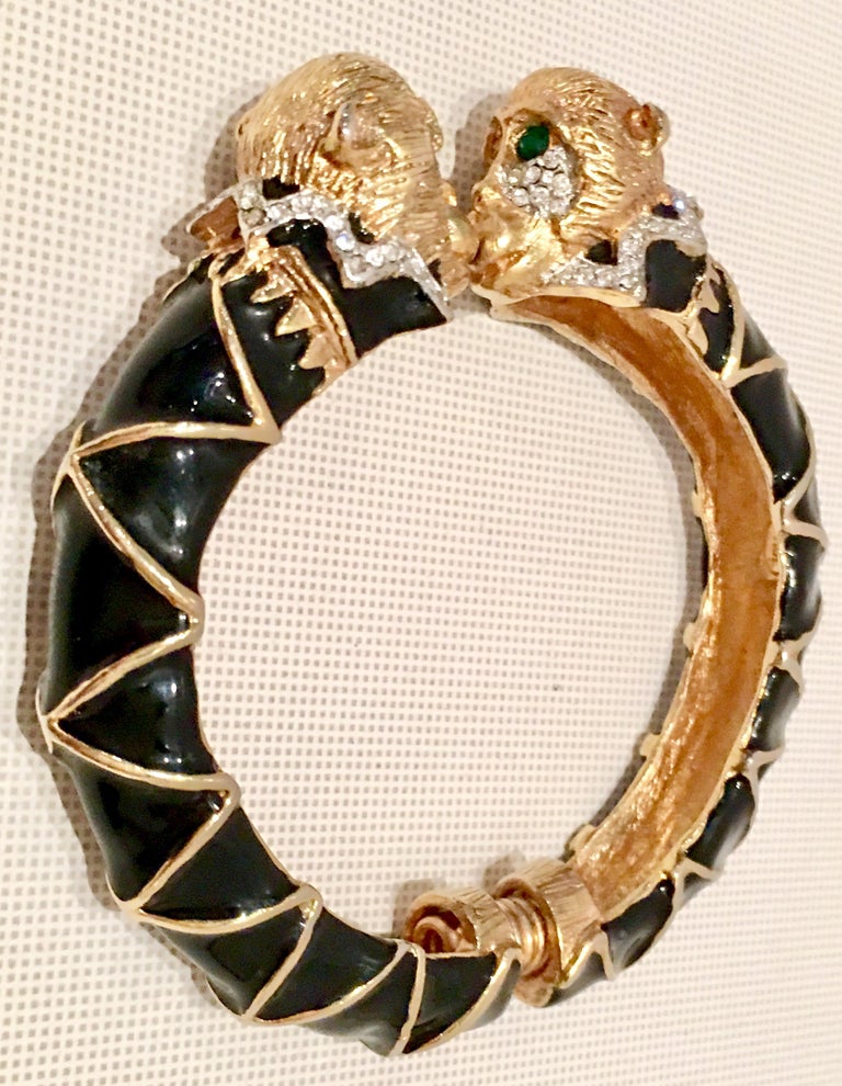 Contemporary Gold Enamal and Swarovski Crystal "Kissing Monkey ...