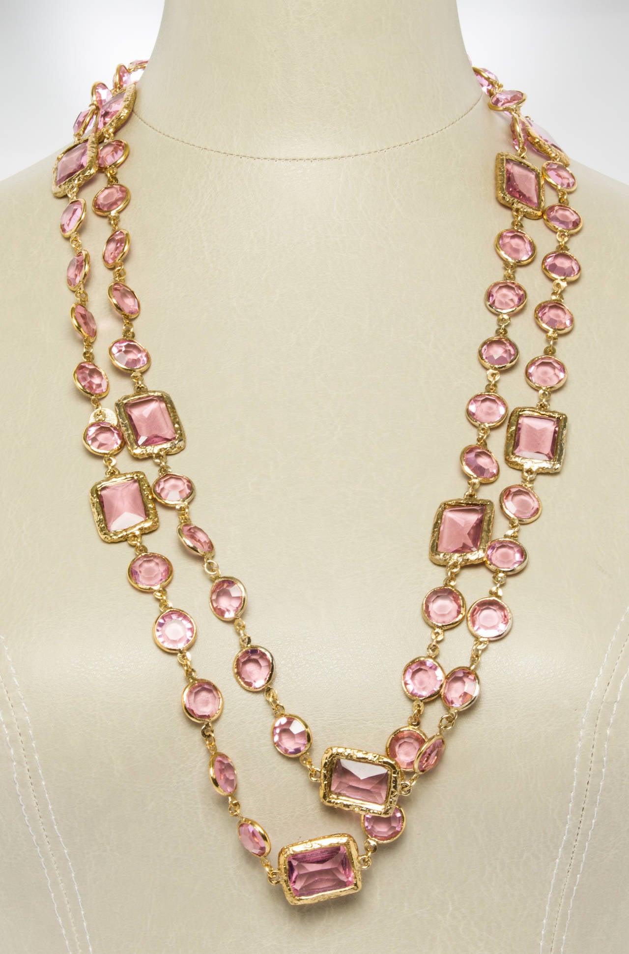 CHANEL Pink Chicklet Necklace at 1stDibs