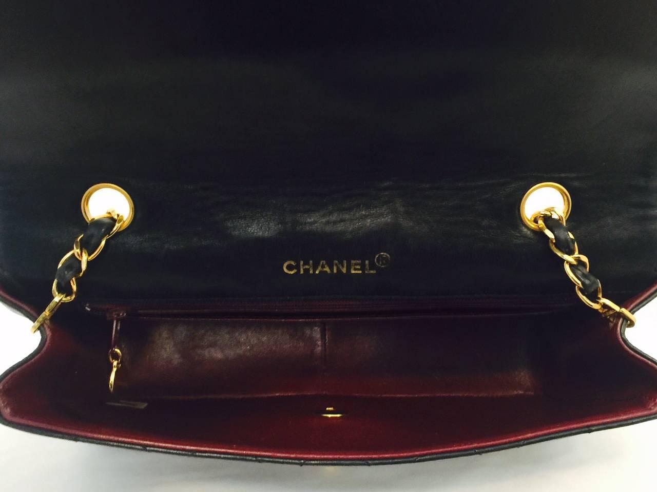 Vintage Chanel Black Single Flap Quilted Bag With Burgundy Interior 1 ...