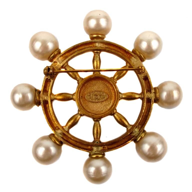 Chanel 1994 Spring Ship Wheel Pearl Brooch at 1stDibs