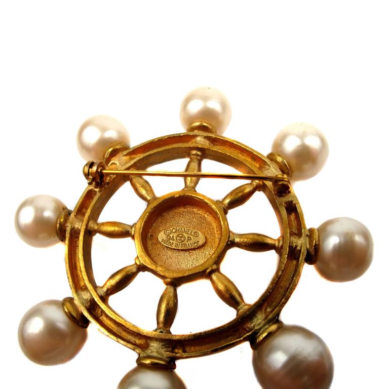 Chanel 1994 Spring Ship Wheel Pearl Brooch at 1stDibs