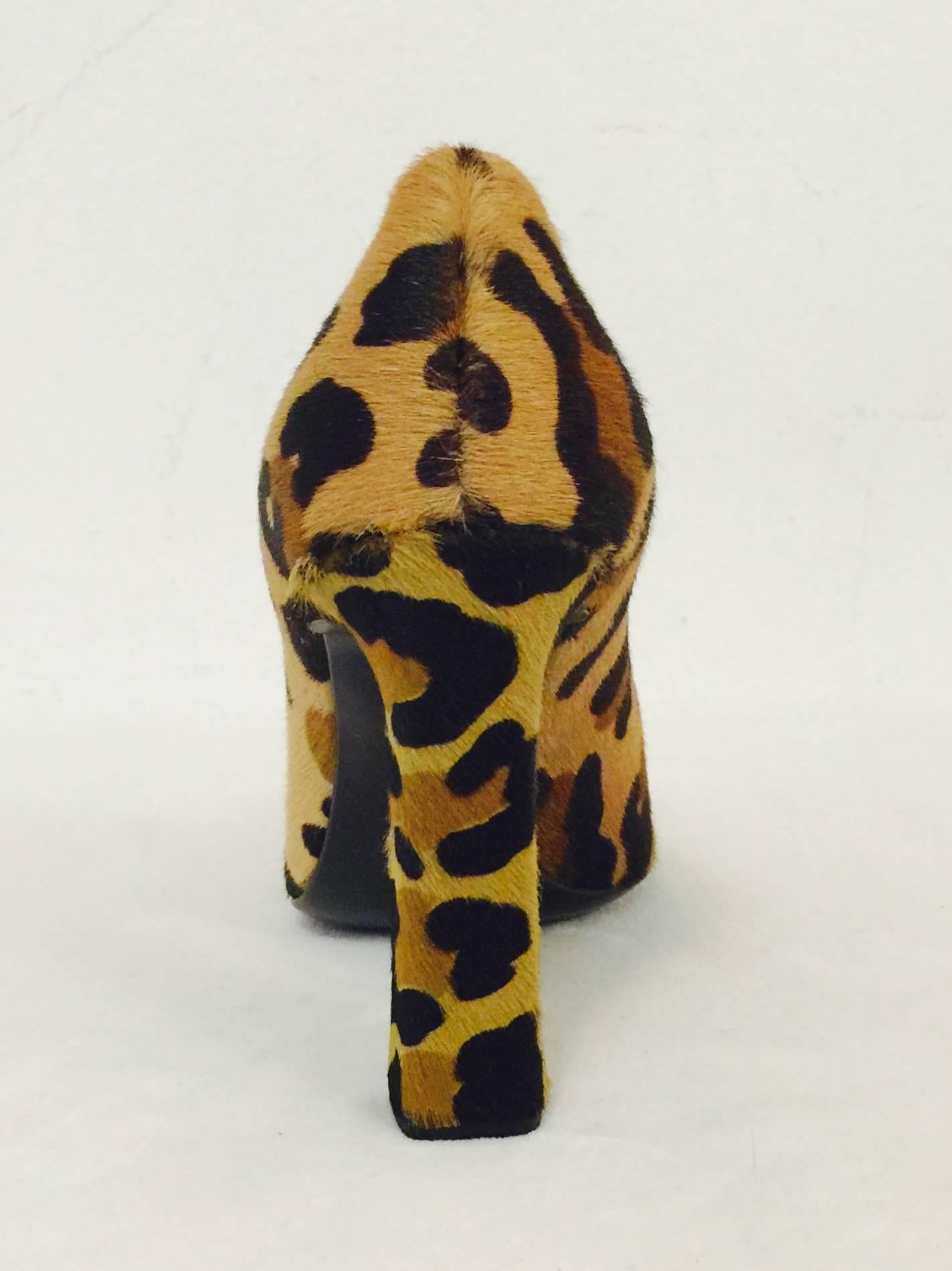 Prada Leopard Print Pony Skin Square Toe Pumps With Stacked Heels at 1stDibs | prada leopard pumps