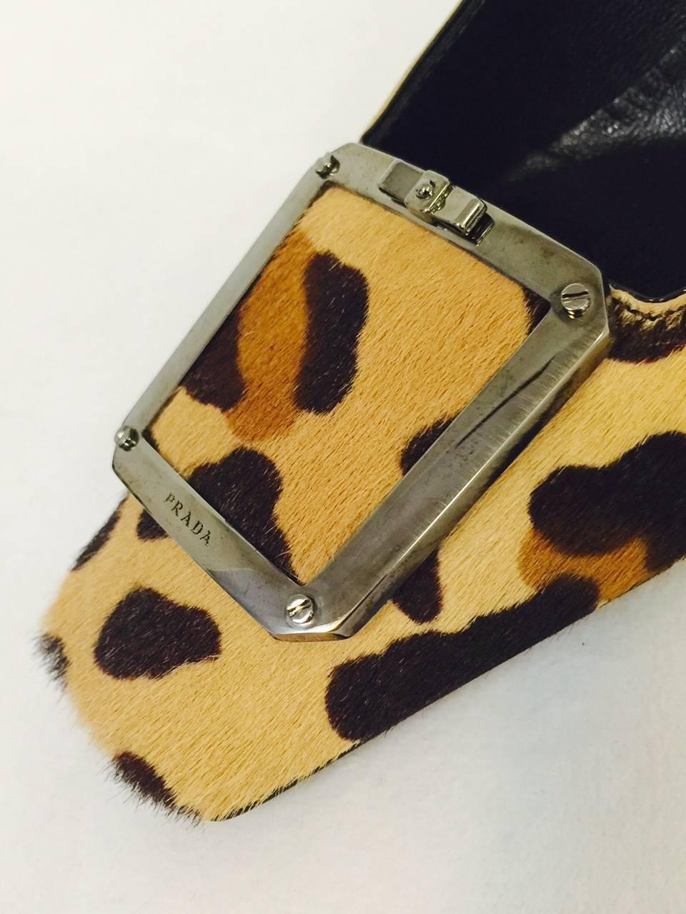 Prada Leopard Print Pony Skin Square Toe Pumps With Stacked Heels at 1stDibs | prada leopard pumps