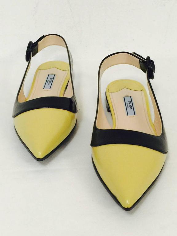 Prada Black and Lemon Color Blocked Patent Low Heel Pointed Toe Sling ...