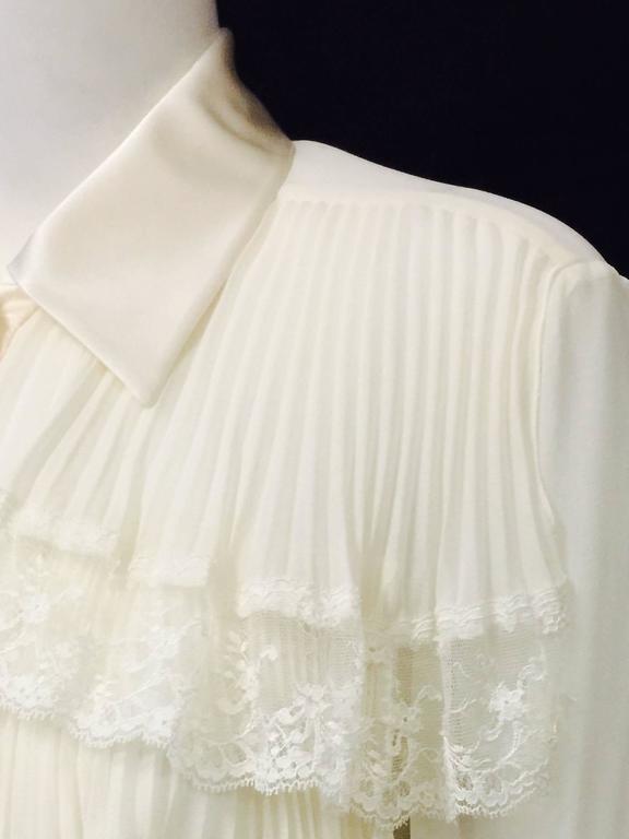 Valentino Ivory Sheer Silk Poet Blouse With Satin Trim and Lace Detail ...