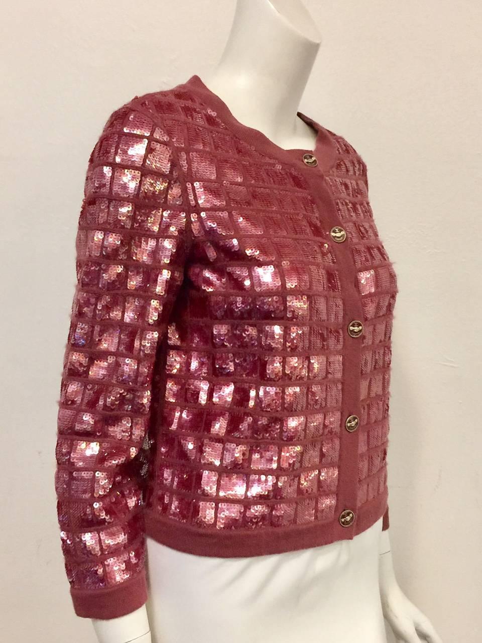 2008 Chanel Med. Burgundy Cashmere Cardigan Iridescent Sequin ...