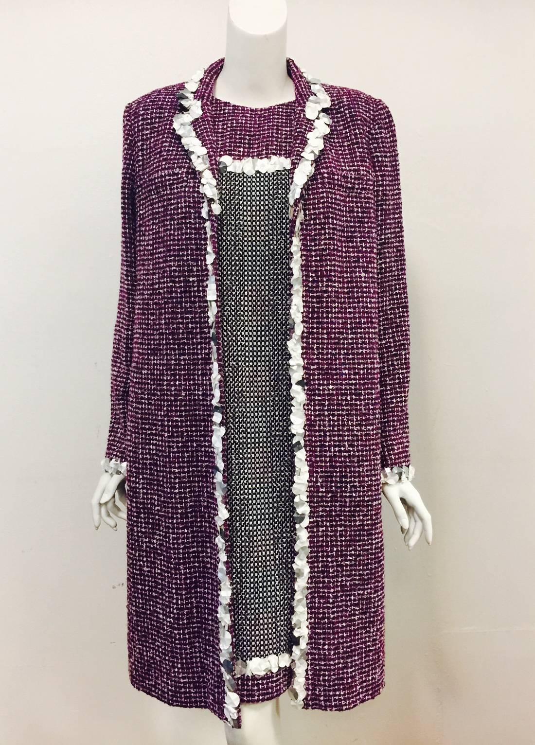 Chanel Purple Tweed Sleeveless Dress and Matching Coat With 3-D Trim ...