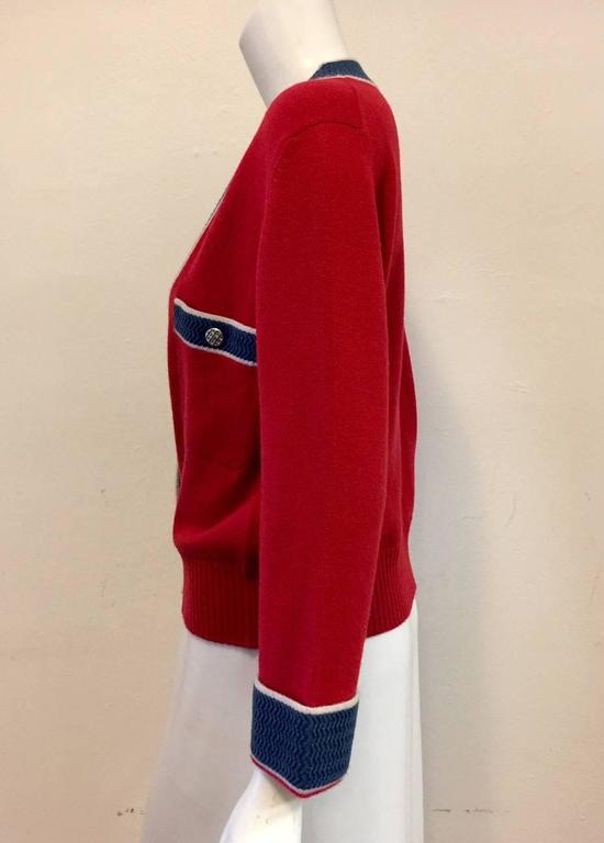 Chanel Red and Slate Blue Cashmere Cardigan With Wide Banded Cuffs at ...