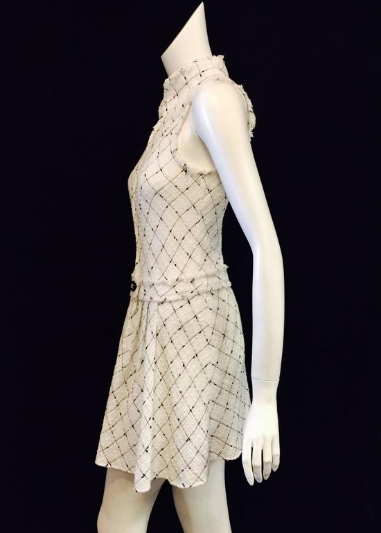 Chanel Spring White Cotton Tweed Sleeveless Dress W Black Diamond ...