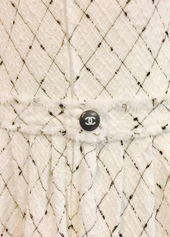 Chanel Spring White Cotton Tweed Sleeveless Dress W Black Diamond ...