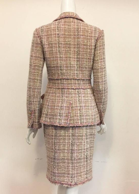 Chanel Multicolor Pink Tweed Skirt Suit With Banded Waist and Patch ...
