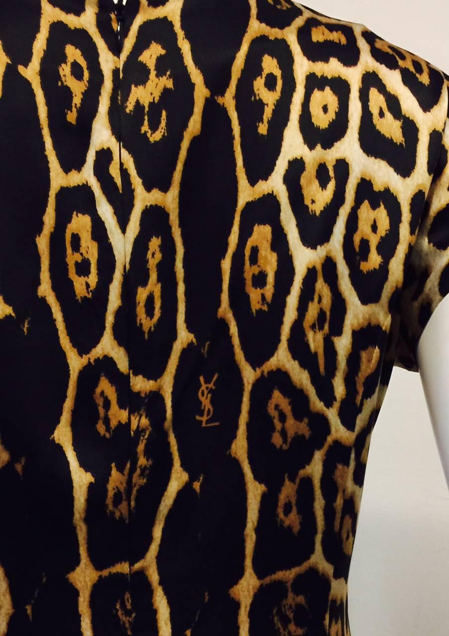 Yves Saint Laurent Leopard Print Silk Sheath With Cap Sleeves French 44 ...