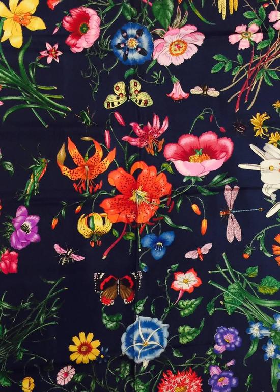 Gucci Navy Silk Twill Scarf With Garden Floral Motif at 1stDibs | gucci ...