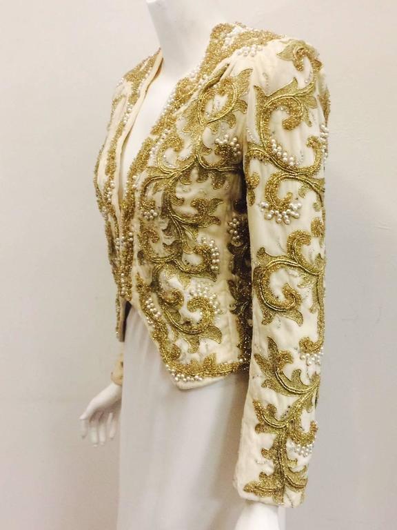 Amazing Adolfo Ivory Velvet Jacket With Enthralling Gold Tone Bead ...