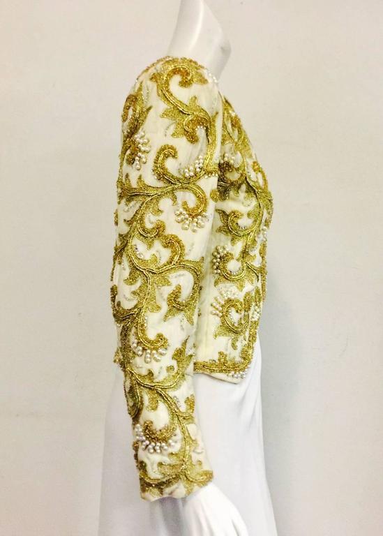 Amazing Adolfo Ivory Velvet Jacket With Enthralling Gold Tone Bead ...