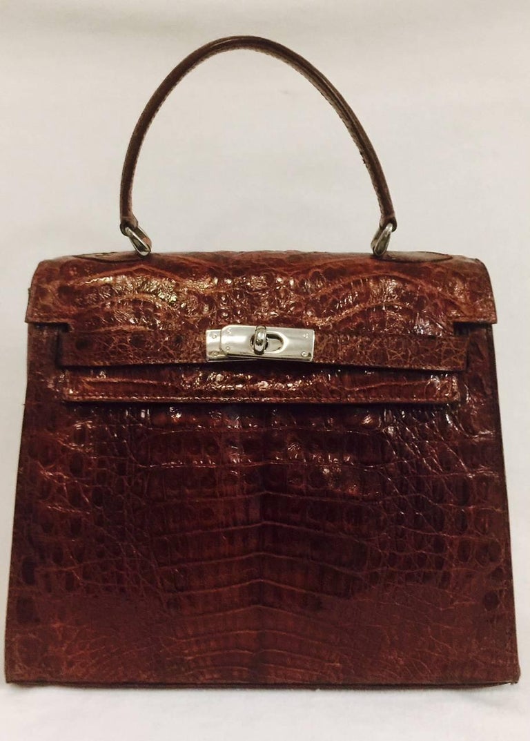 Mario Hernandez Cognac Crocodile Hand Made Structured Handbag With ...