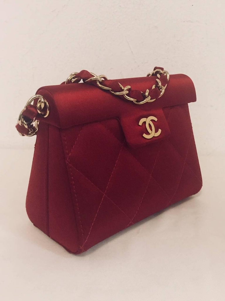 Coveted Chanel Ruby Red Silk Satin Structured Evening Hand Bag Serial ...